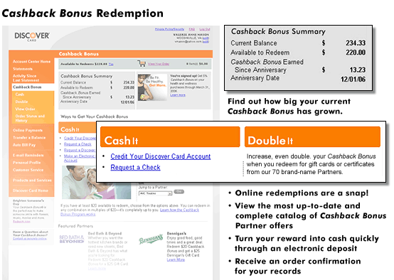 Discover Card: Look Inside Cashback Bonus Redemption